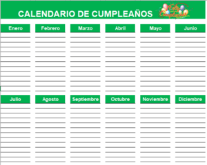 Calendario de cumpleaños Editable - Siempre Excel
